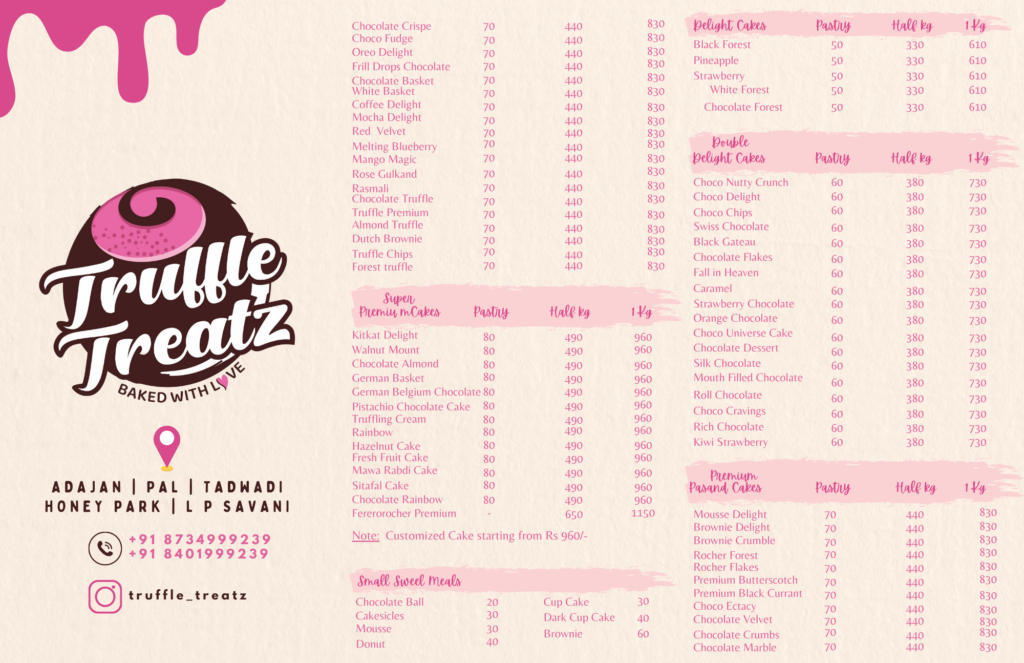 Menu – Truffle Treatz Bakery and Cake Shop in Surat